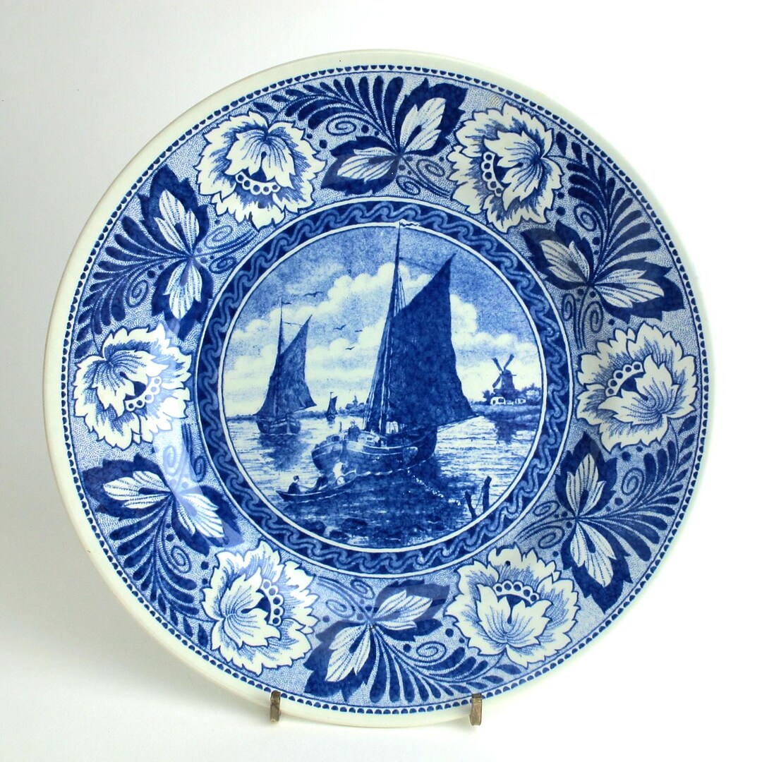 Delfts by Royal Boch Pottery 9 1/4" Blue Delft Wall Plate With Maritime ...