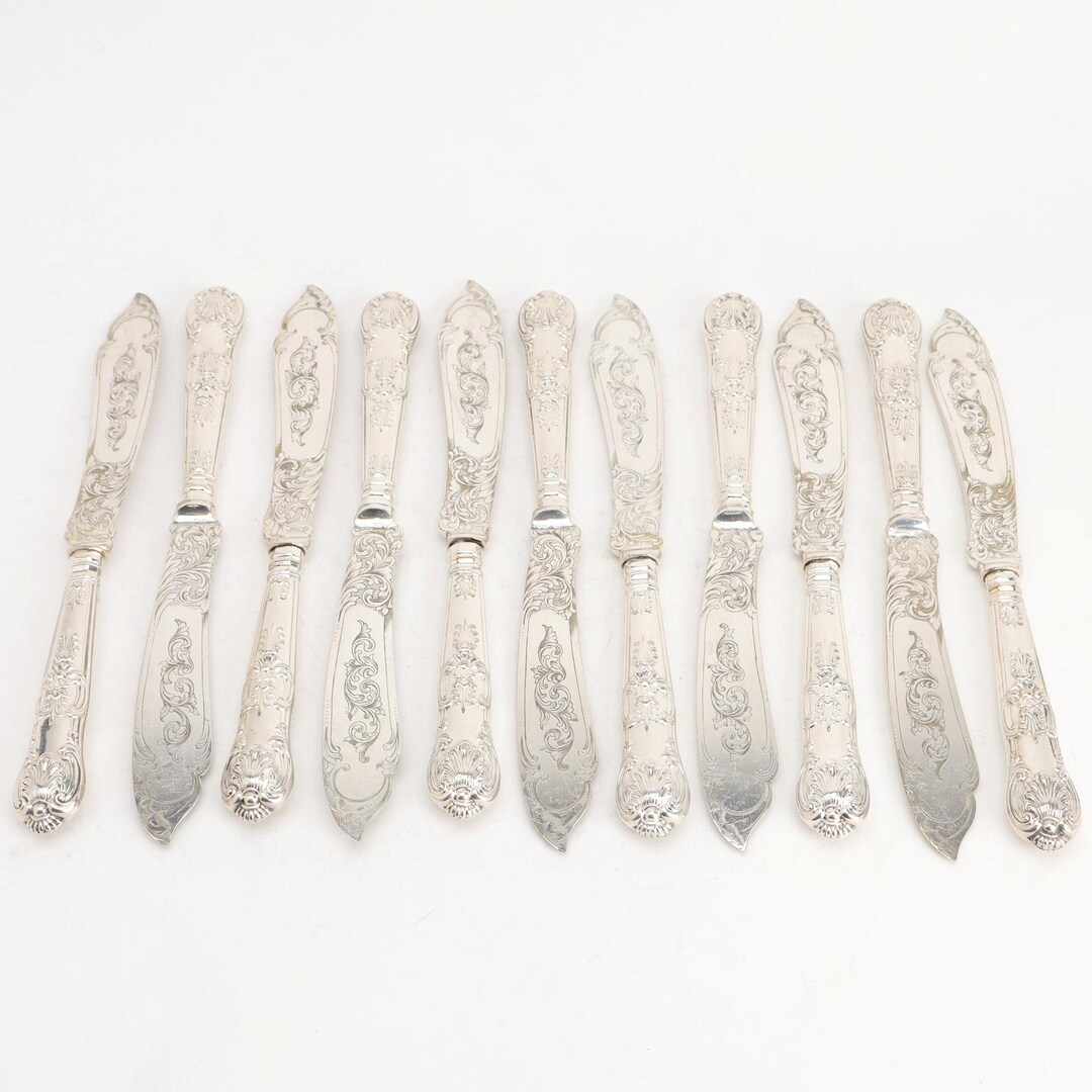 John Gilbert Sheffield Kings Silverplate 11 Fish Knives Set Engraved ...