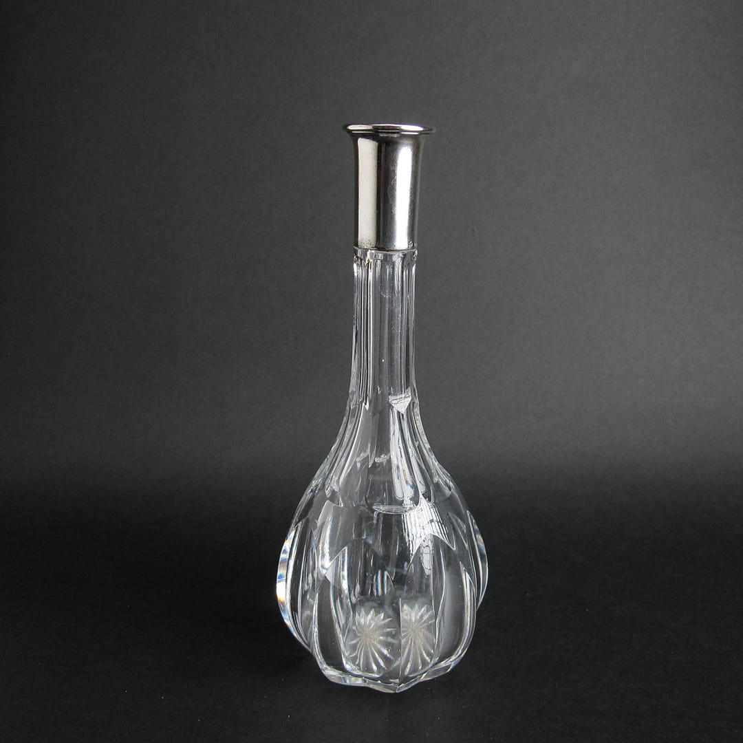 Theodor Muller Sterling Silver & Cut Crystal Bud Vase Lidless Decanter ...