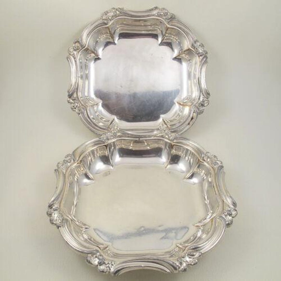 Antique 19c Hammer Hallmark Silverplate Pair Heavy Square Serving Bowls ...