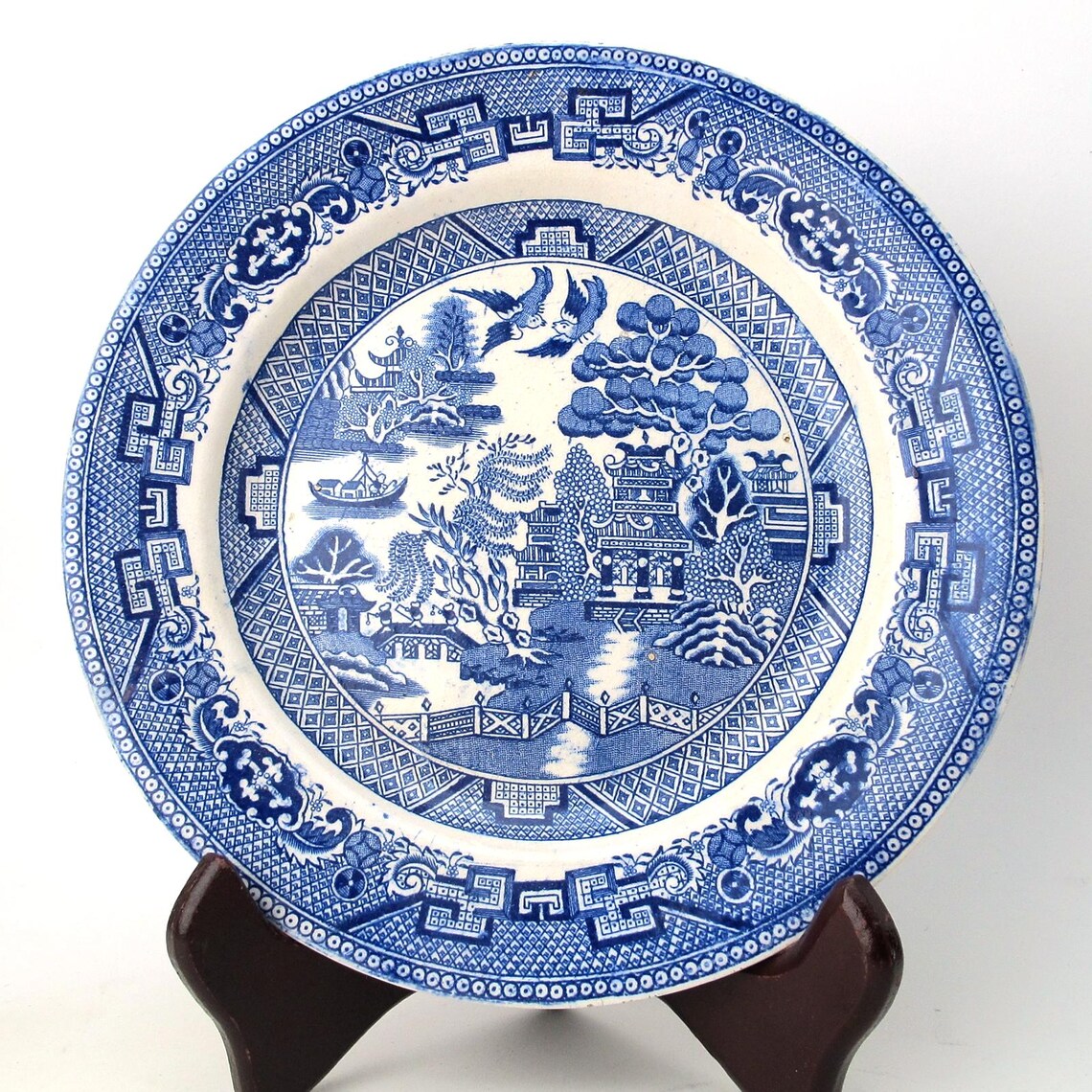 Blue Willow Pearlware 8 1/2 Set of 4 Dessert Plates Georgian Victorian ...