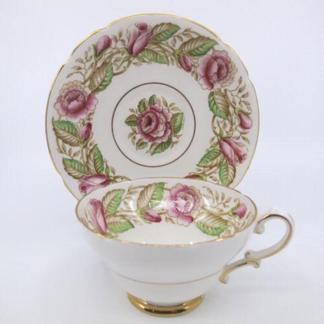 ROSALIND by ROYAL STANLEY Bone China Cup & Saucer Roses Floral Leaves ...