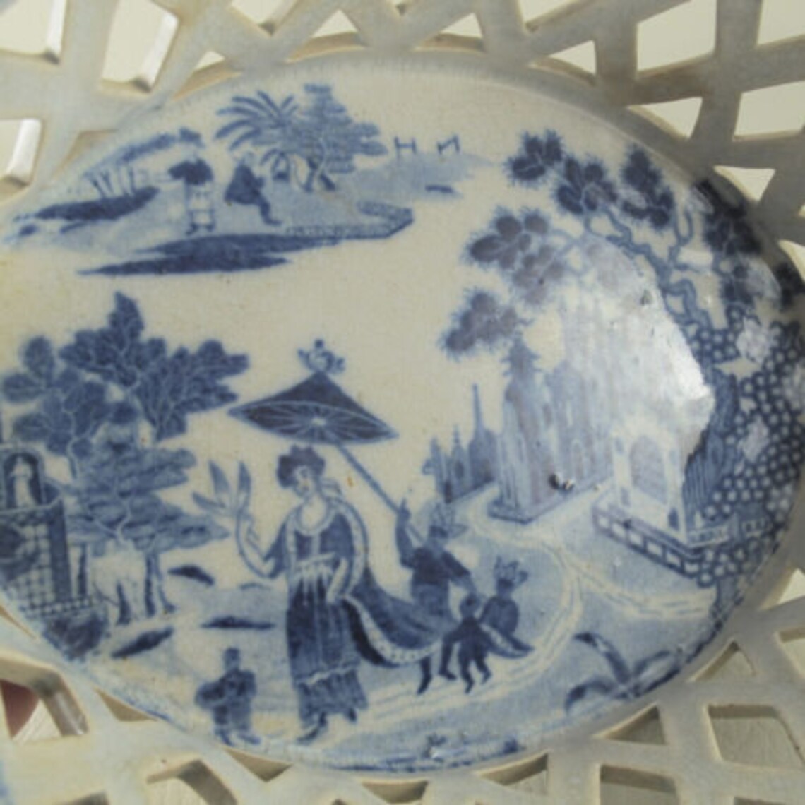 C1800 English Staffordshire Pearlware Chestnut Basket Blue Transfer ...
