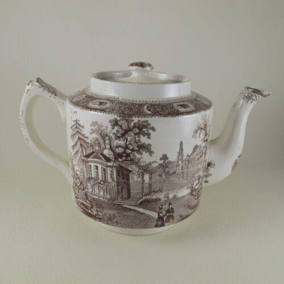 Pearl Samuel Alcock Florentine China Brown Staffordshire Transfer ...