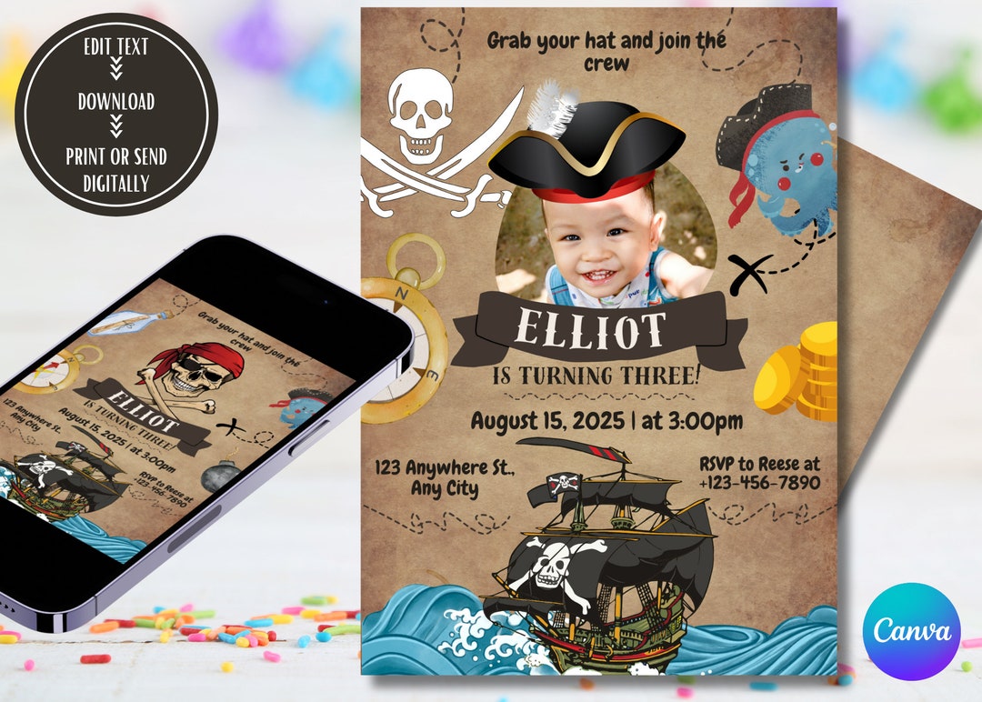 Pirate Shipwrecked Party Invitation TWO 5x7 Digital Invites - Etsy