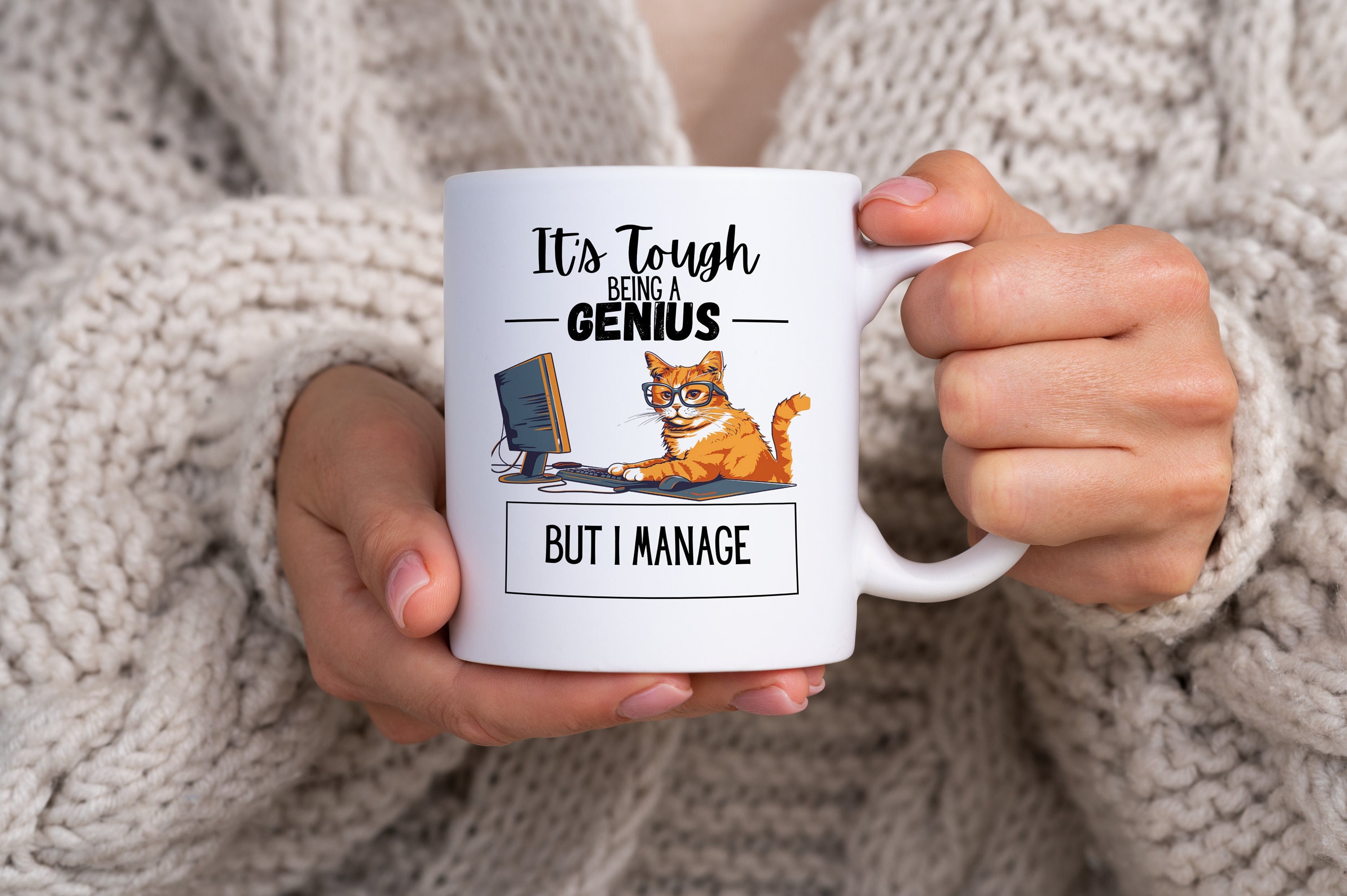 Tough Being a Genius Cat, Funny Sarcatic Mug, Funny Coffee Mug, Funny ...