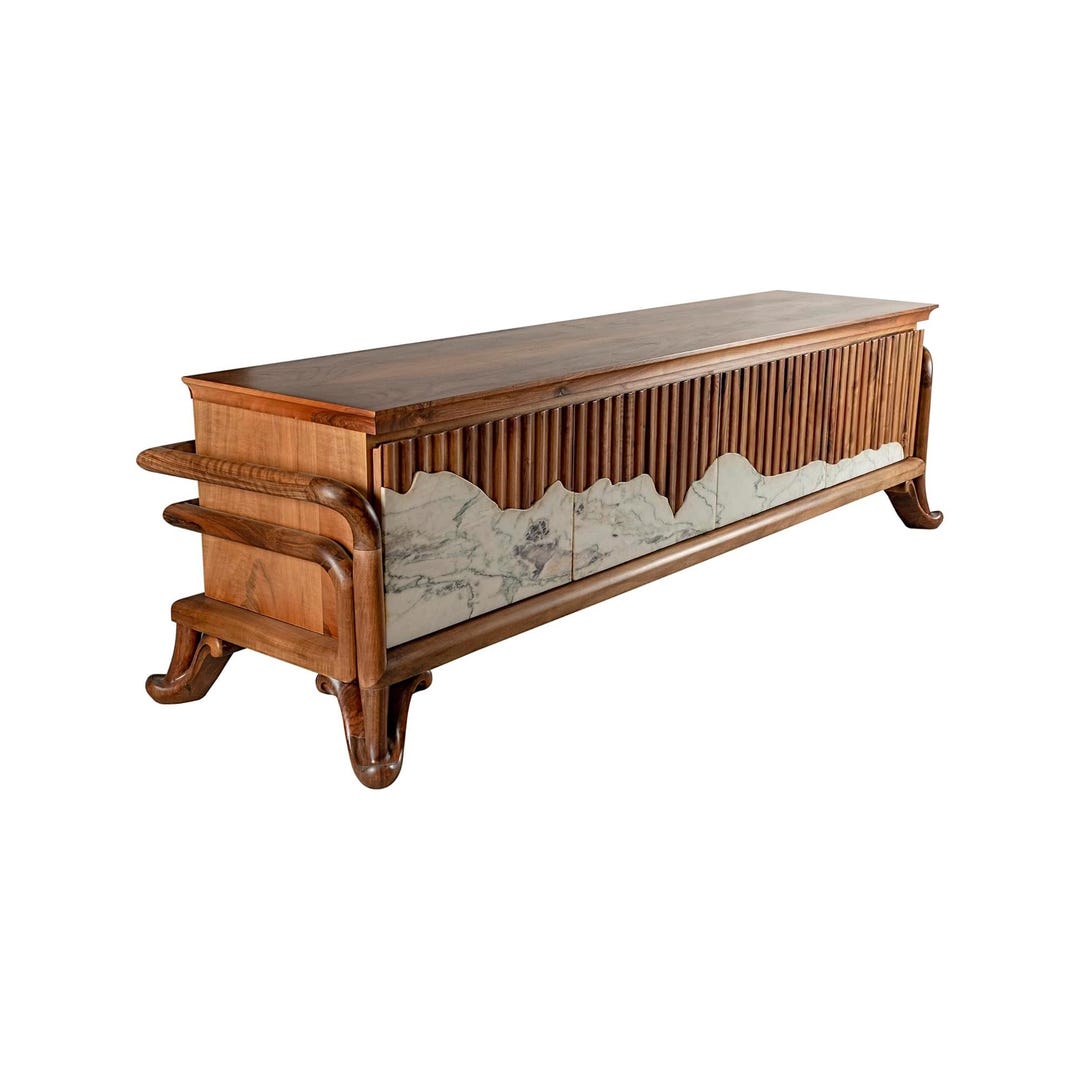 Apex TV Unit - Mid Century Modern Style With Marble Accent | 100% Black ...