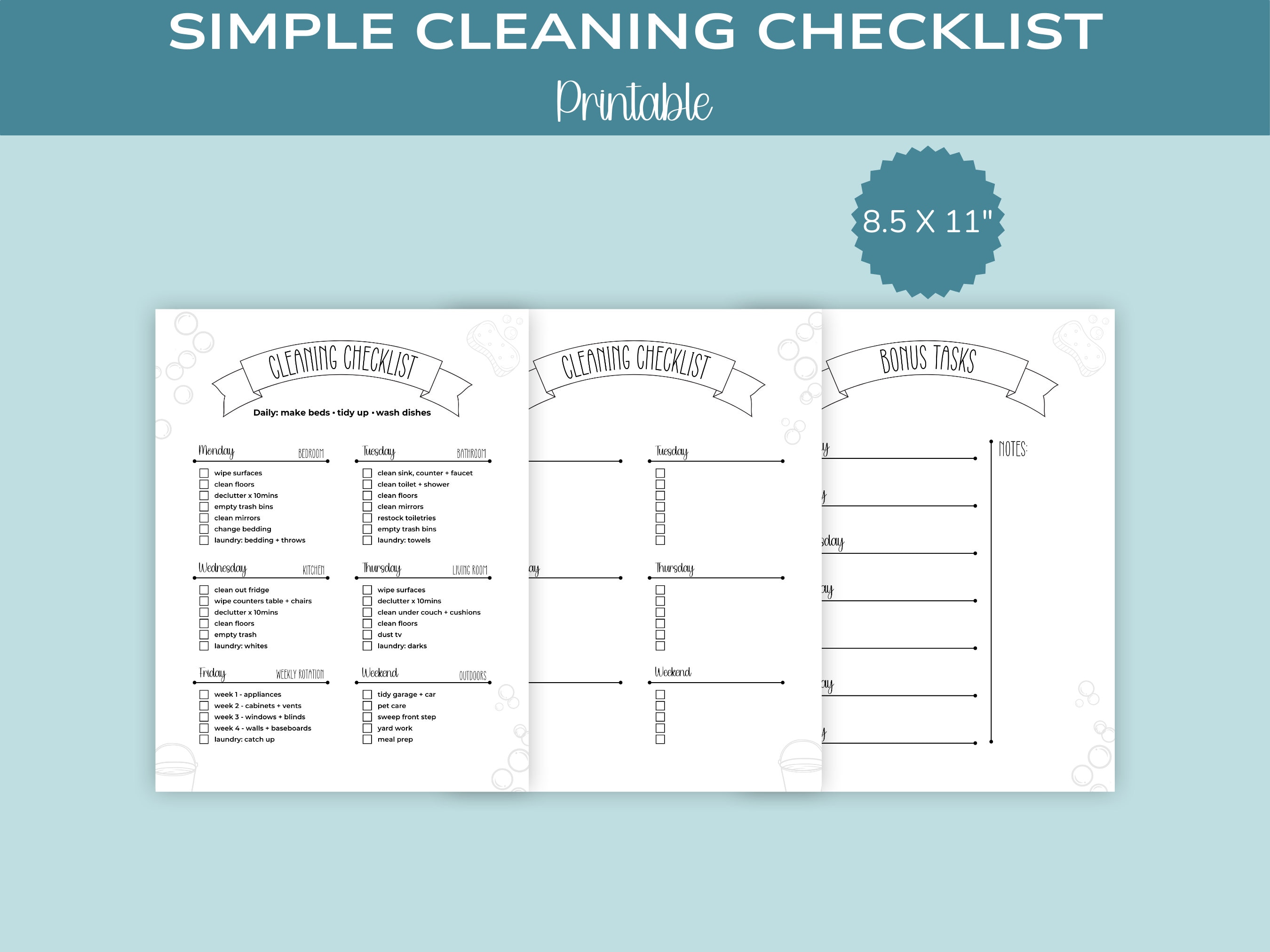 Cleaning Checklist | Printable Cleaning Checklist | Minimal Cleaning ...