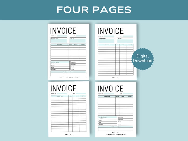 Hourly Invoice | Minimal Invoice | Simple Invoice | Printable Invoice ...