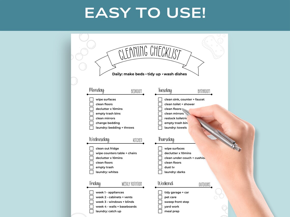 Cleaning Checklist | Printable Cleaning Checklist | Minimal Cleaning ...