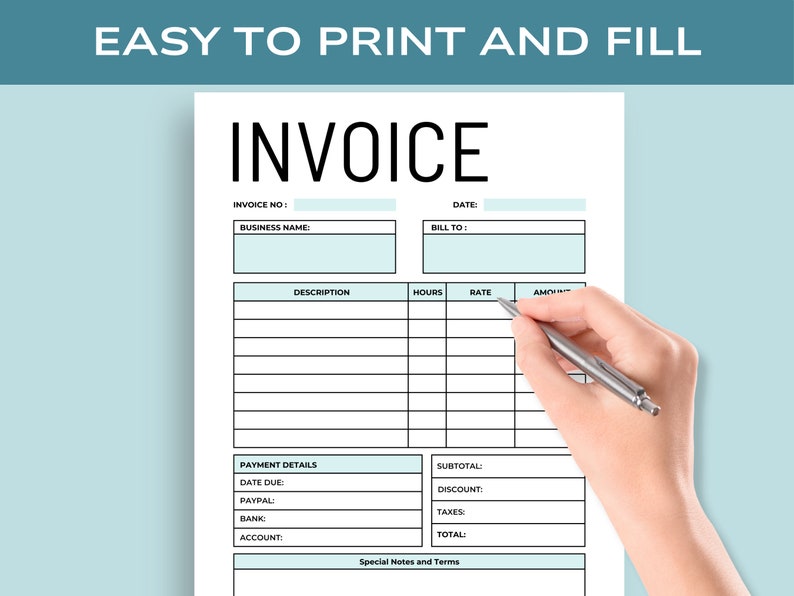 Hourly Invoice | Minimal Invoice | Simple Invoice | Printable Invoice ...