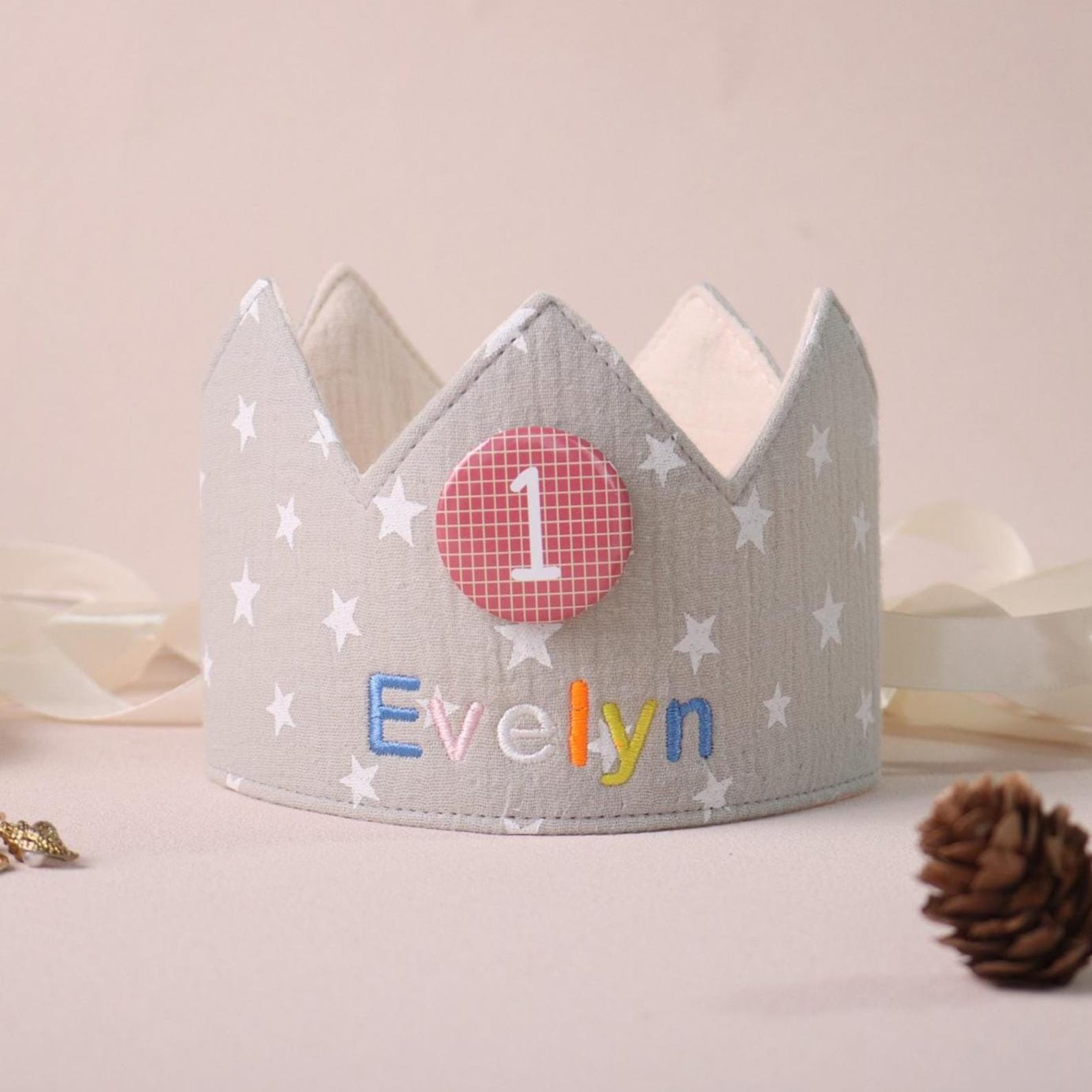 Personalized Baby Birthday Crown, Embroidered Birthday Hat for Toddler ...