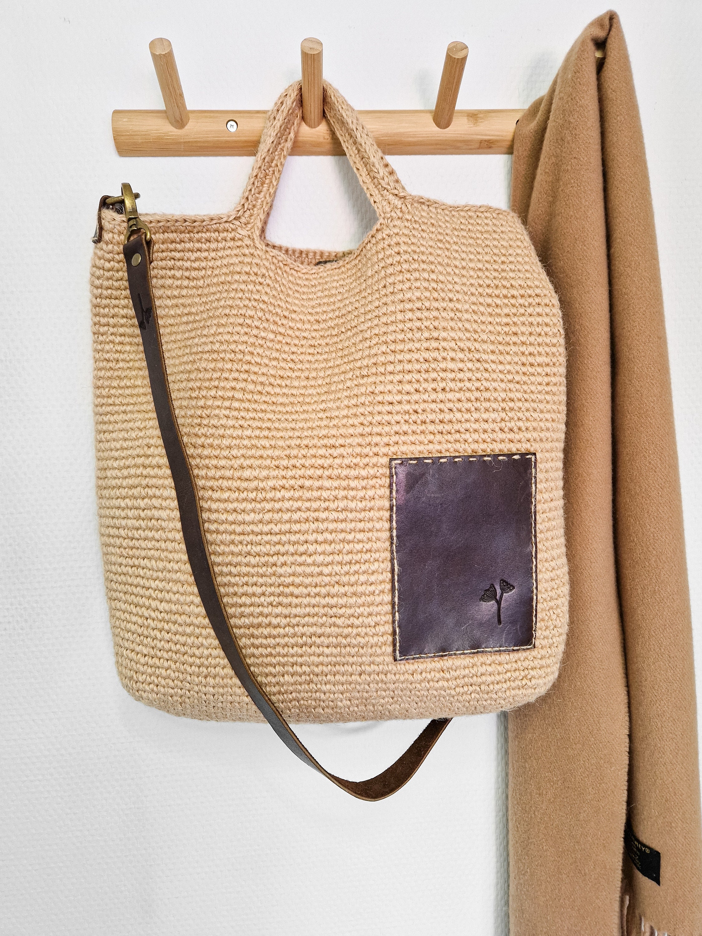 Organic Hemp Bag With a Leather Strap Natural Fiber Bag Jute Bag Hemp ...