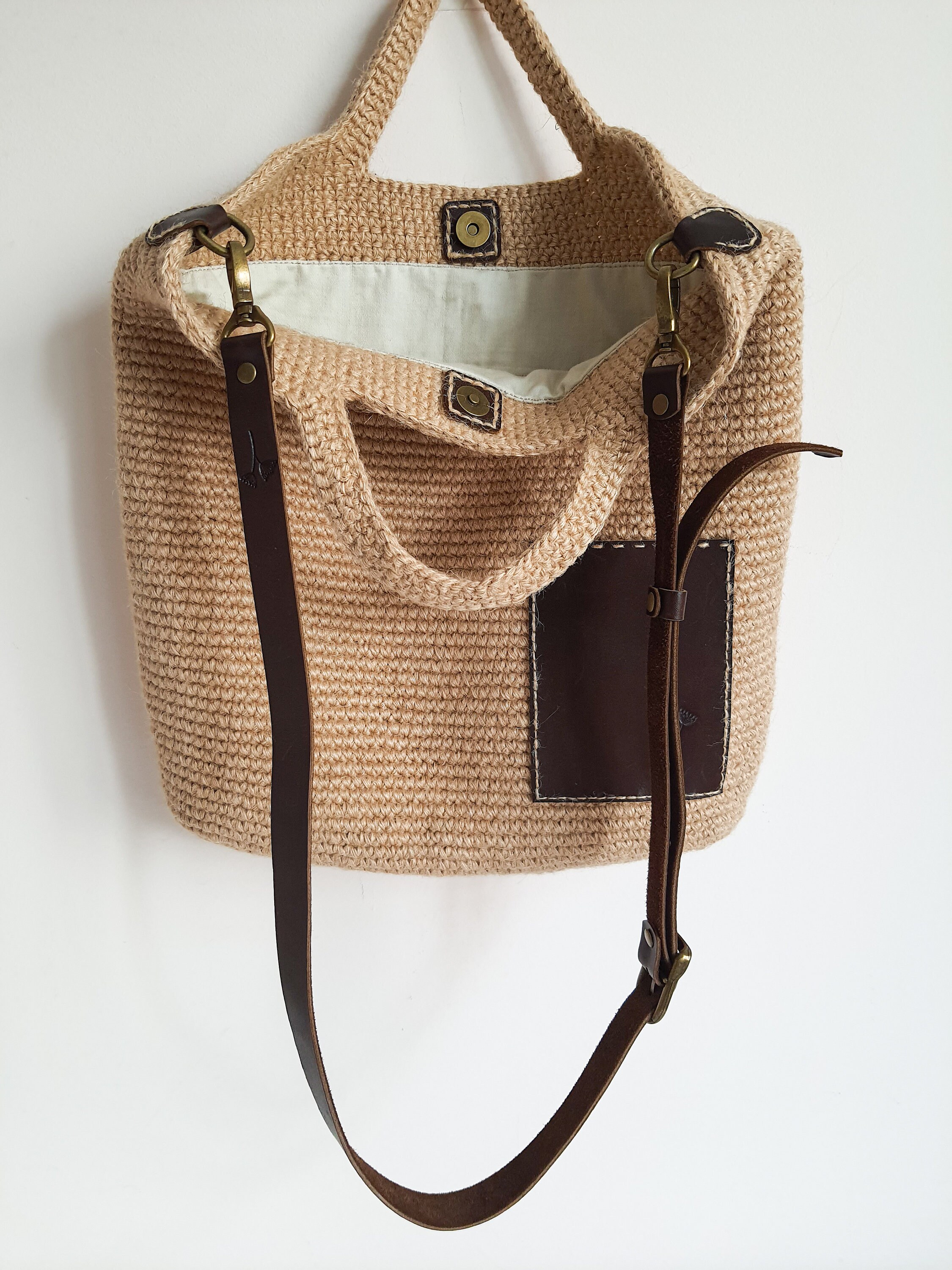 Organic Hemp Bag With a Leather Strap Natural Fiber Bag Jute Bag Hemp ...