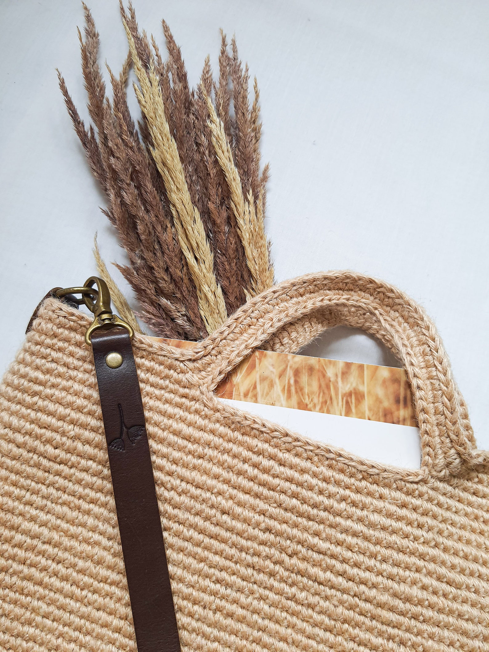 Organic Hemp Bag With a Leather Strap Natural Fiber Bag Jute Bag Hemp ...