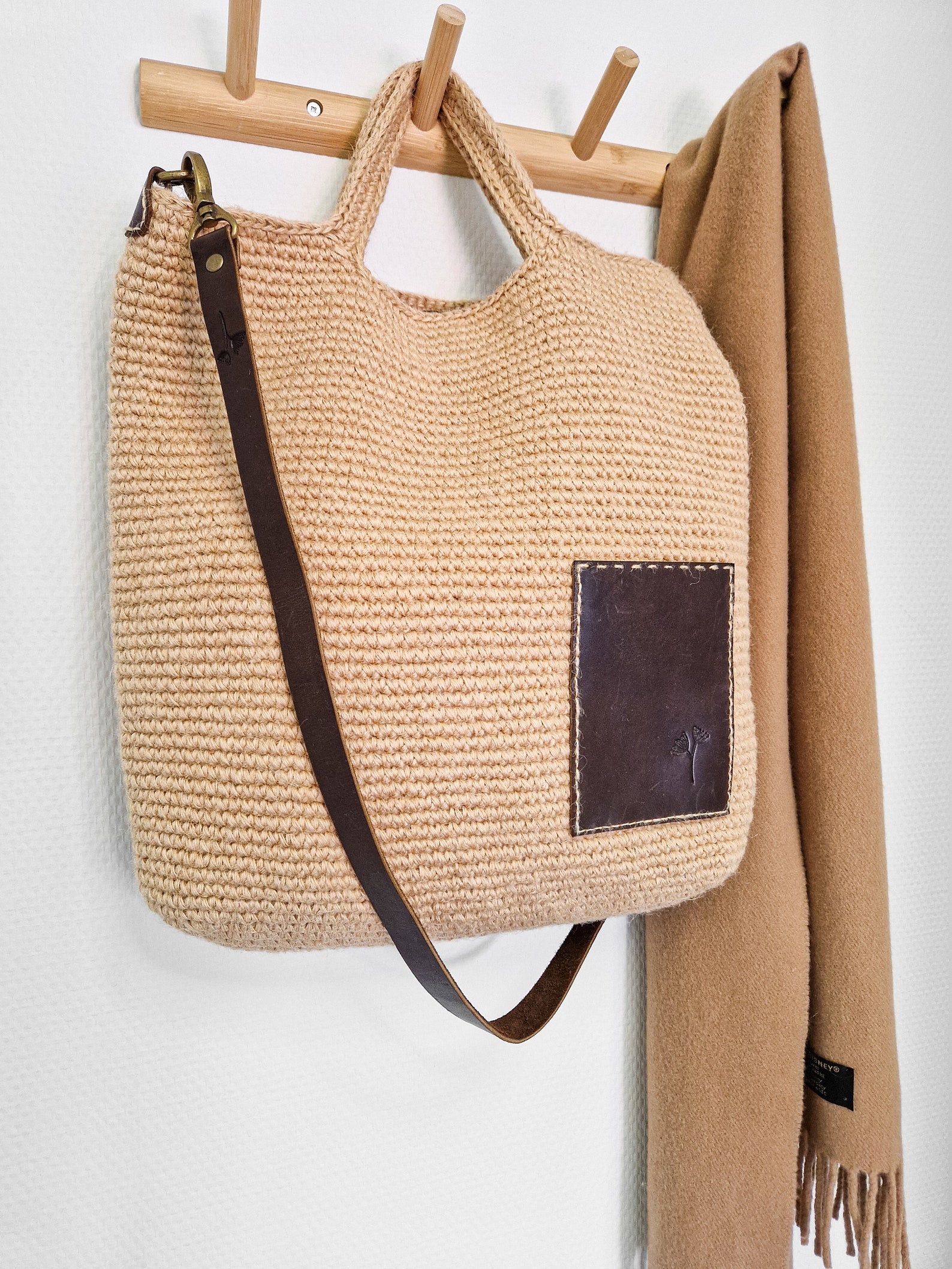 Organic Hemp Bag With a Leather Strap Natural Fiber Bag Jute Bag Hemp ...