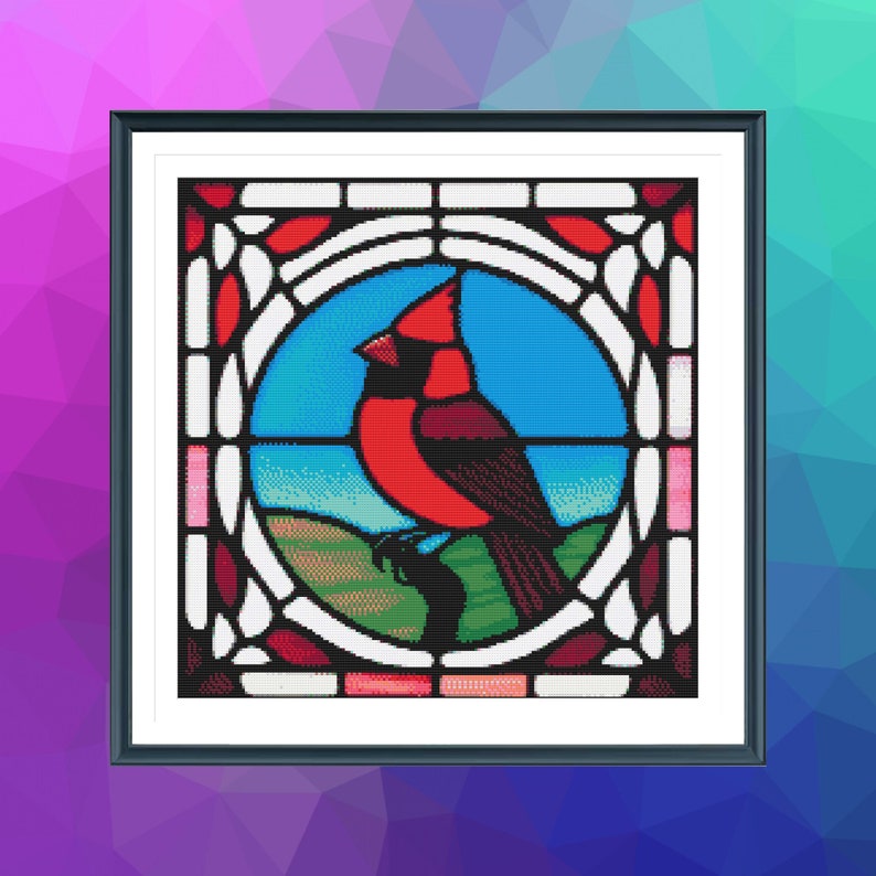 Stained Glass Cardinal Cross Stitch Pattern Printable PDF Bird ...