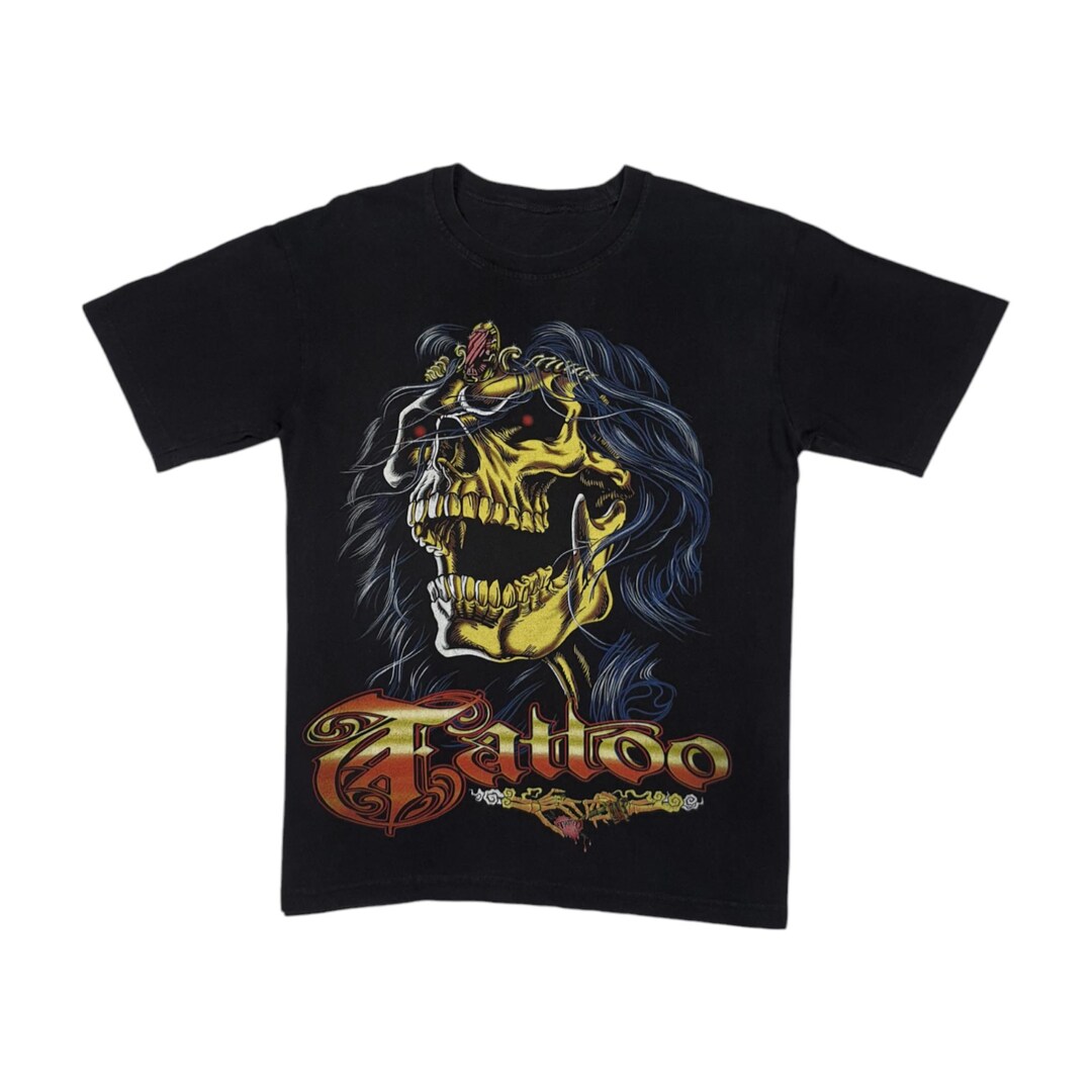 Y2K Affliction Opium Style Skull in Crown Tattoo Black Crewneck T Shirt ...