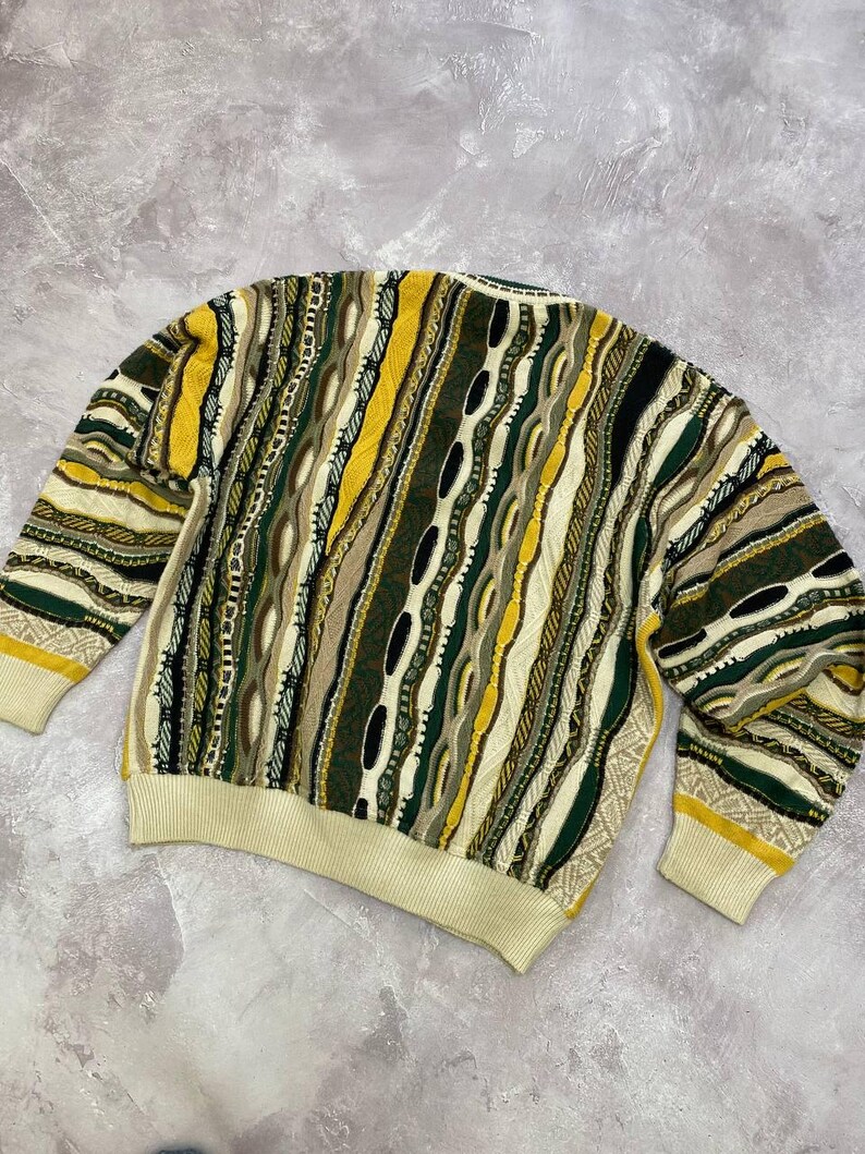 RARE Vintage Tundra Sweater Coogi Style Retro USA Cabel Knit Knitwear V ...