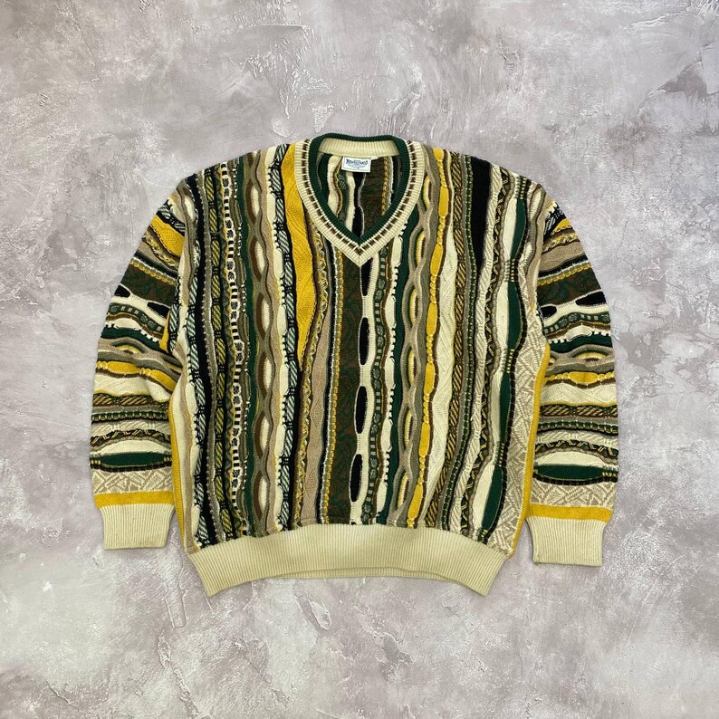 RARE Vintage Tundra Sweater Coogi Style Retro USA Cabel Knit Knitwear V ...