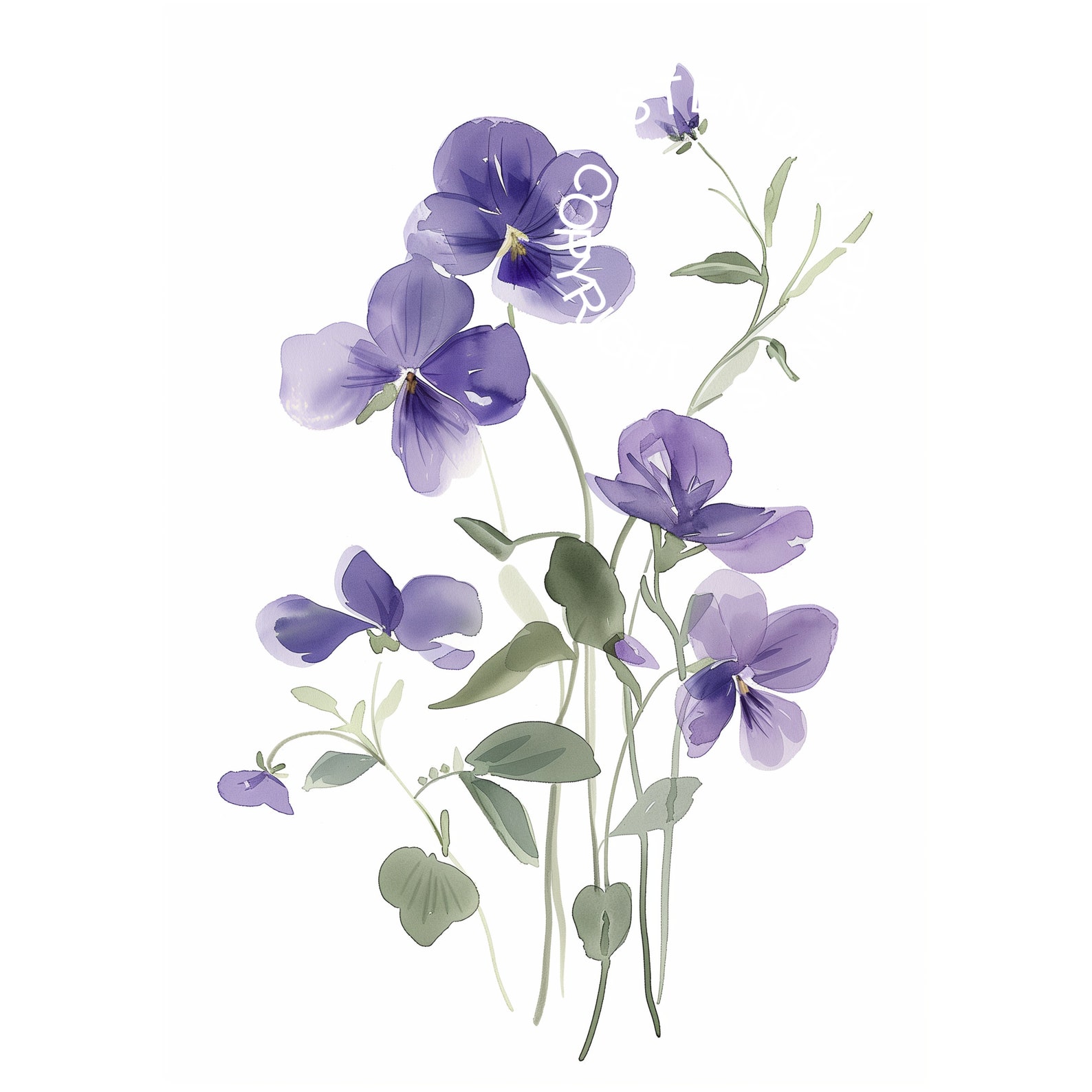 Delicate "violet Whimsy" Watercolor | Purple Floral Printable Art ...