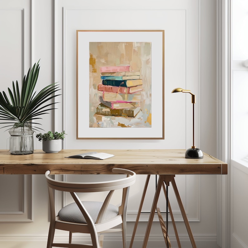 Timeless Tales Art Print | Abstract Book Stack Painting | Cozy Literary ...