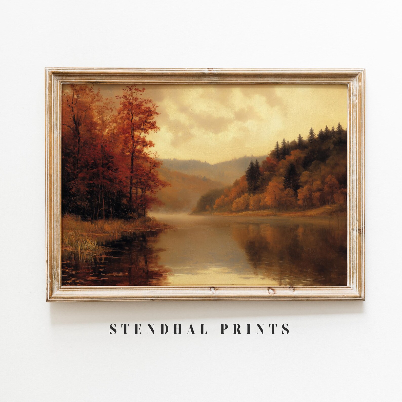 Golden Landscape Wall Art | "golden River" Nature Digital Painting ...