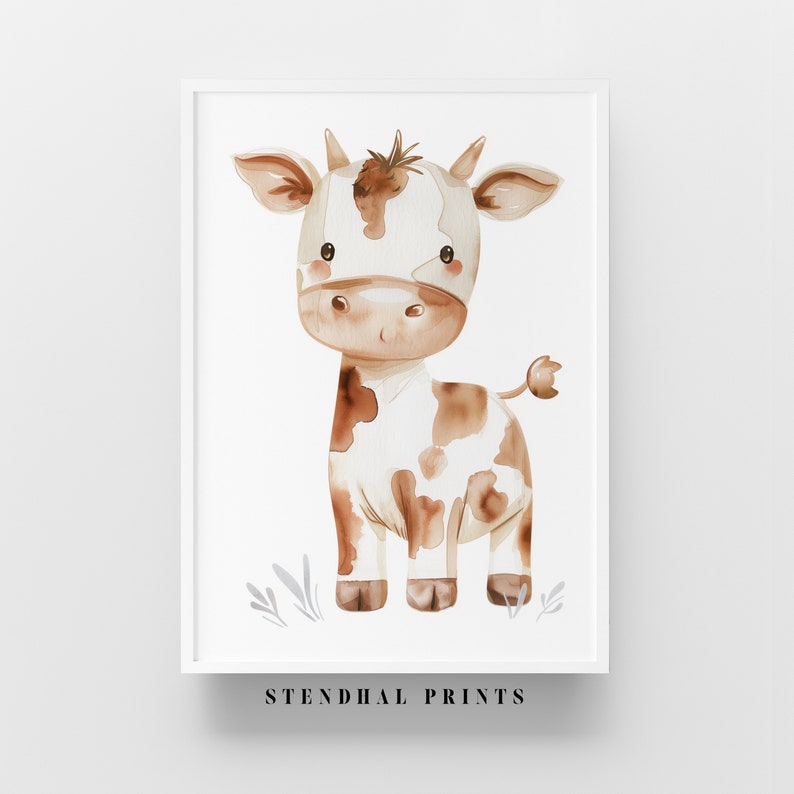 Charming Watercolor Cow Print 'cow's Curiosity' | Whimsical Farm Animal ...