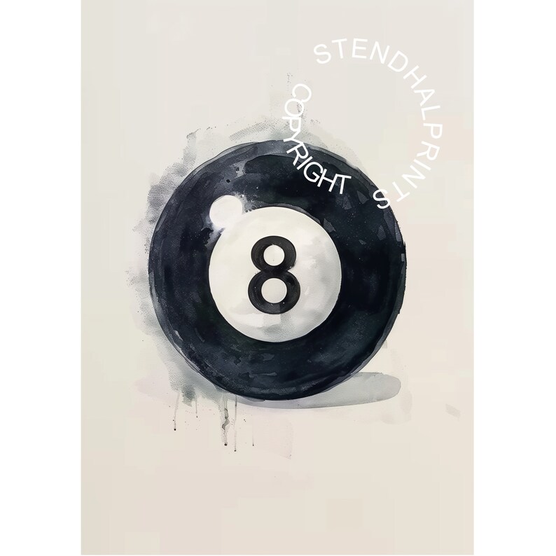 Elegant Billiards Decor 'black Eight Ball' Watercolor Art | Pool Room ...