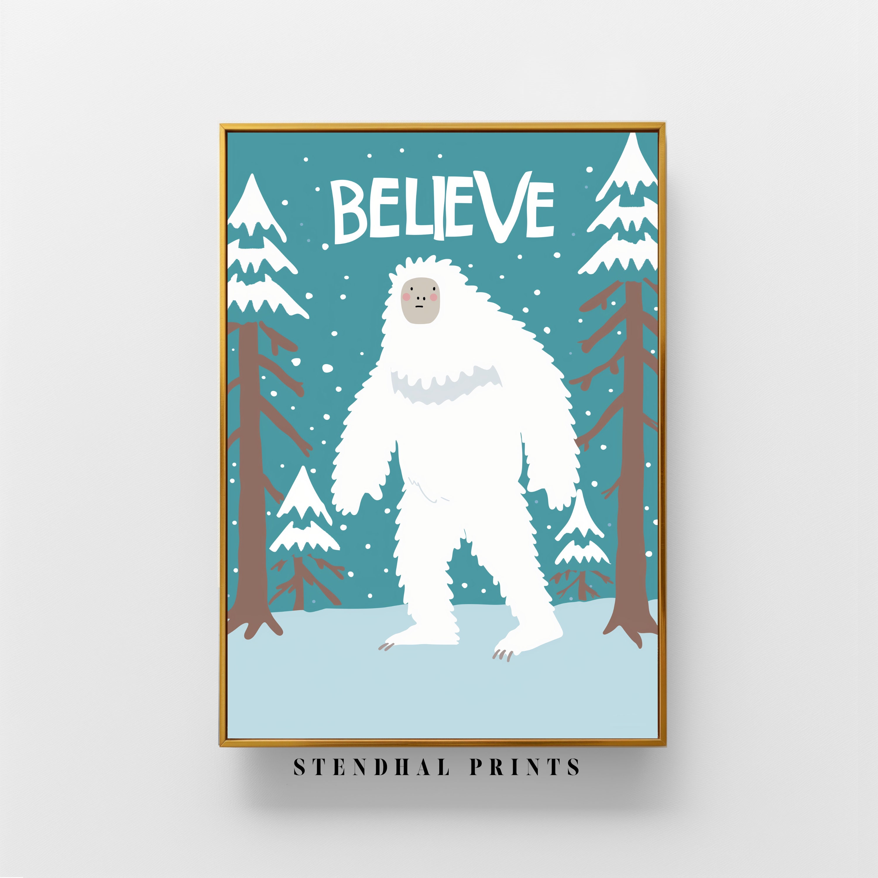Believe Yeti Digital Print Wall Art 'winter Myth' | Whimsical Snow ...