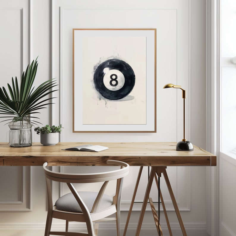 Elegant Billiards Decor 'black Eight Ball' Watercolor Art | Pool Room ...