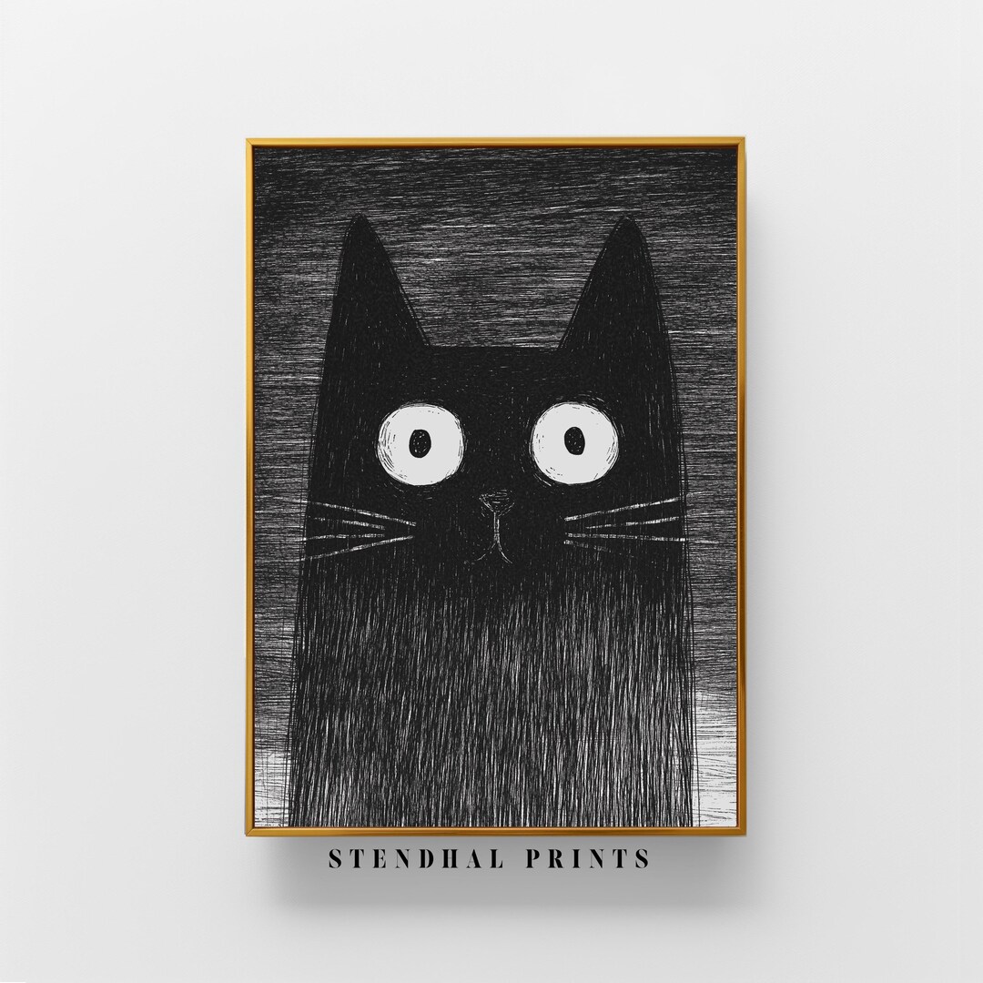 Minimalist Digital Art "black Cat" | Modern Wall Decor | Monochrome Cat ...