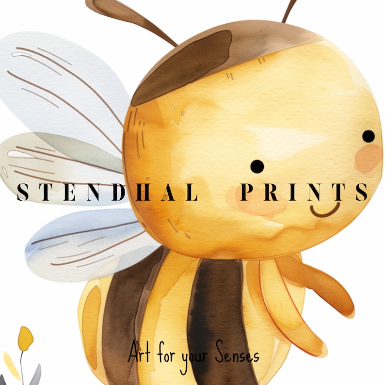 Whimsical Bee Watercolor Art Print "bee's Bliss" Nursery Decor ...