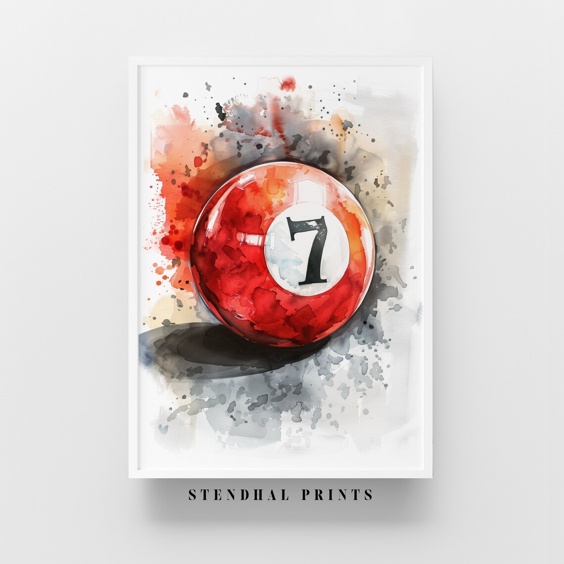 Watercolor Billiard Decor | "crimson Pool Ball" Art Print | Red Number ...