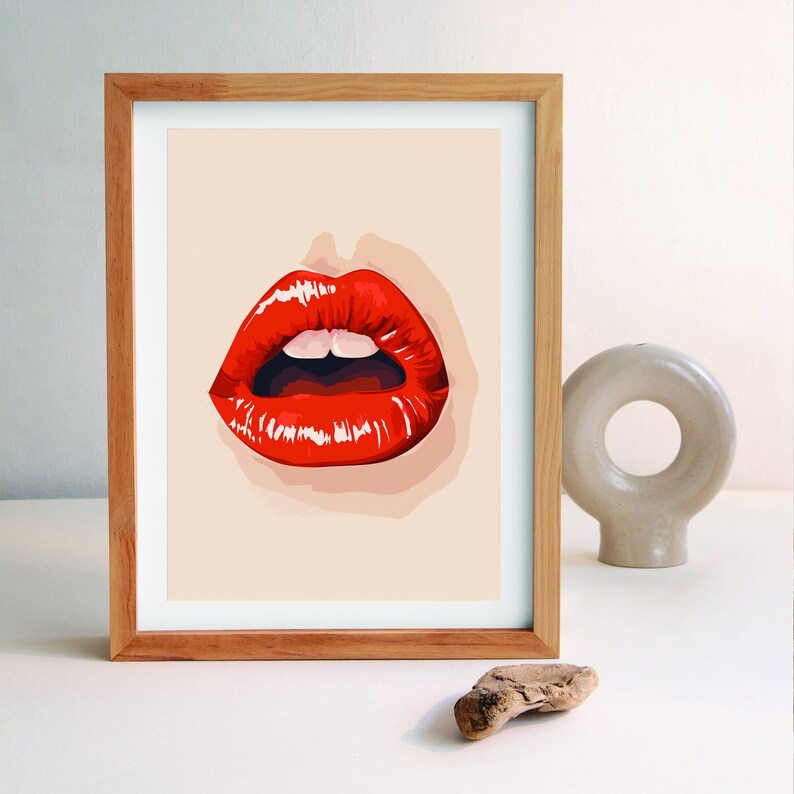 Modern Pop Art Decor 'vivid Red Lips' Watercolor Art | Bold Lipstick ...
