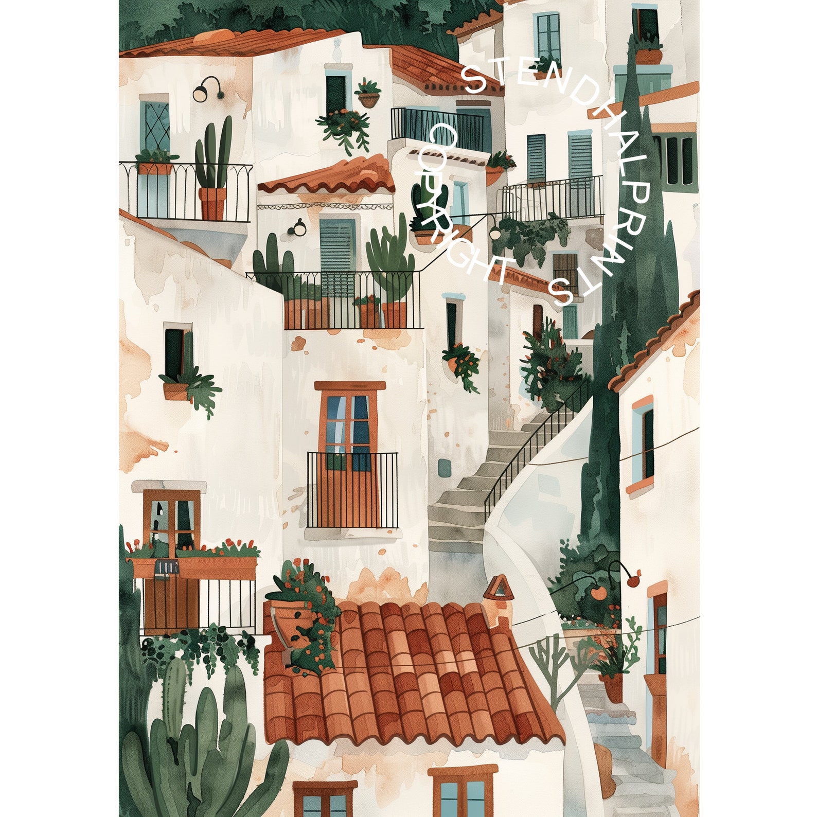 Spanish Village Digital Art | "village Idyll" Mediterranean ...