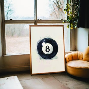 Elegant Billiards Decor 'black Eight Ball' Watercolor Art | Pool Room ...