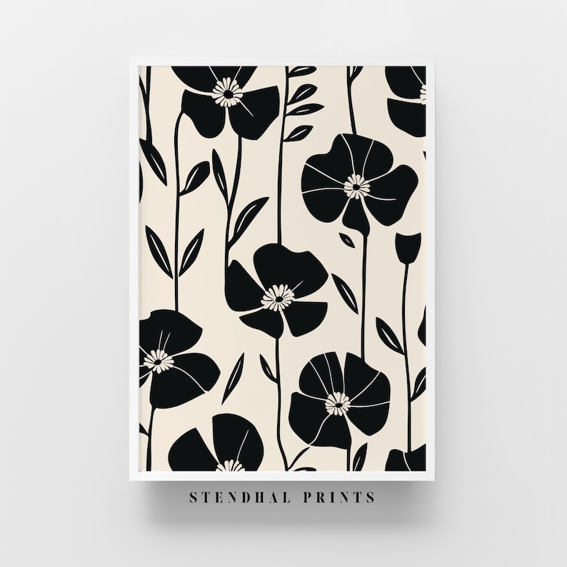 Minimalist Floral Wall Art "bold Flowers" | Black and White Flower ...