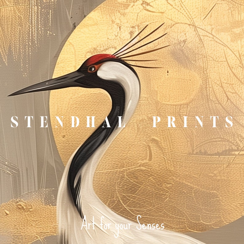 Golden Moon and Elegant Bird Wall Art "moonlit Crane" Art Print ...