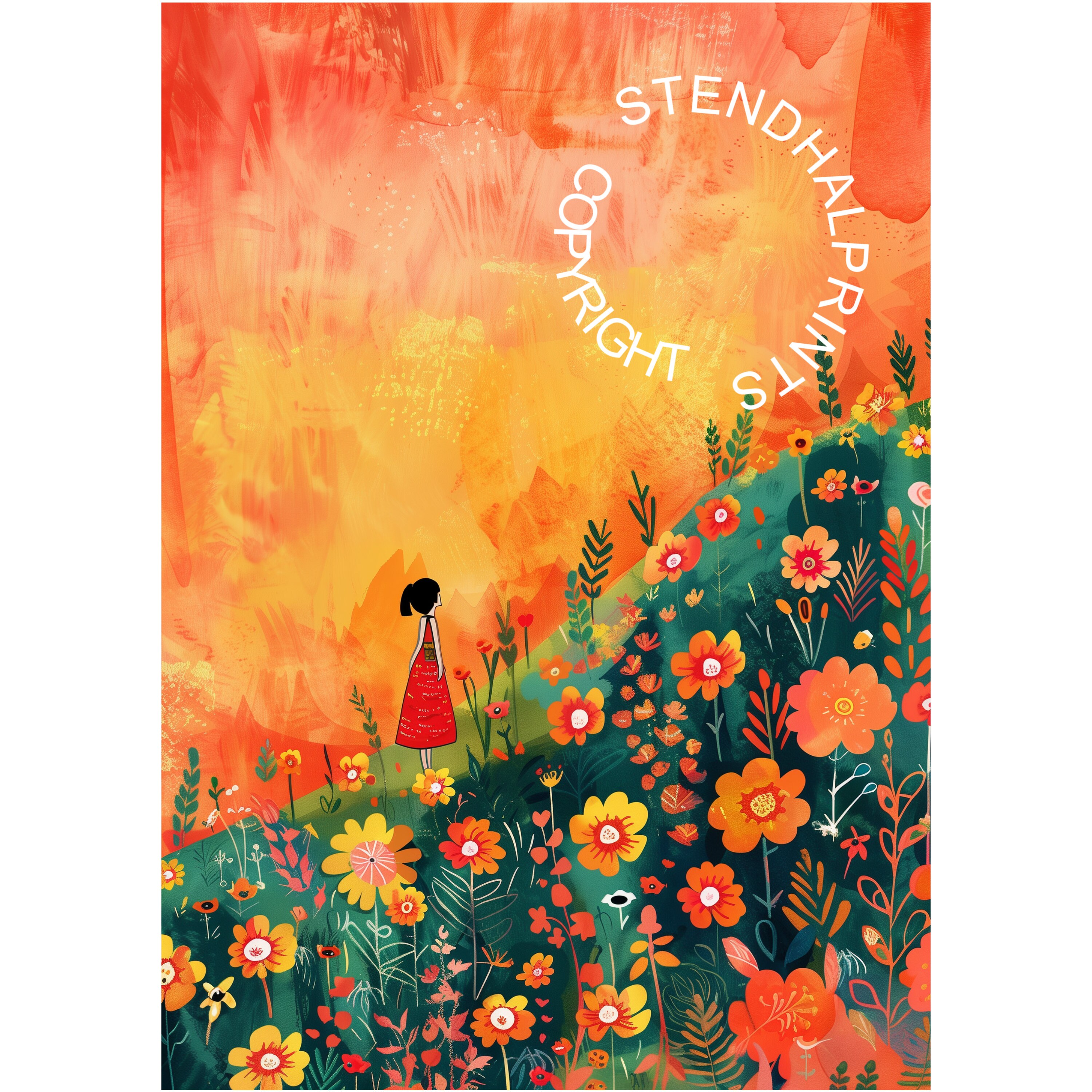 Botanical Illustration "stroll Among Flowers" Art Print | Colorful ...