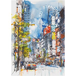 City Life Art "urban Daylight Watercolor" Print | Bustling City Life ...