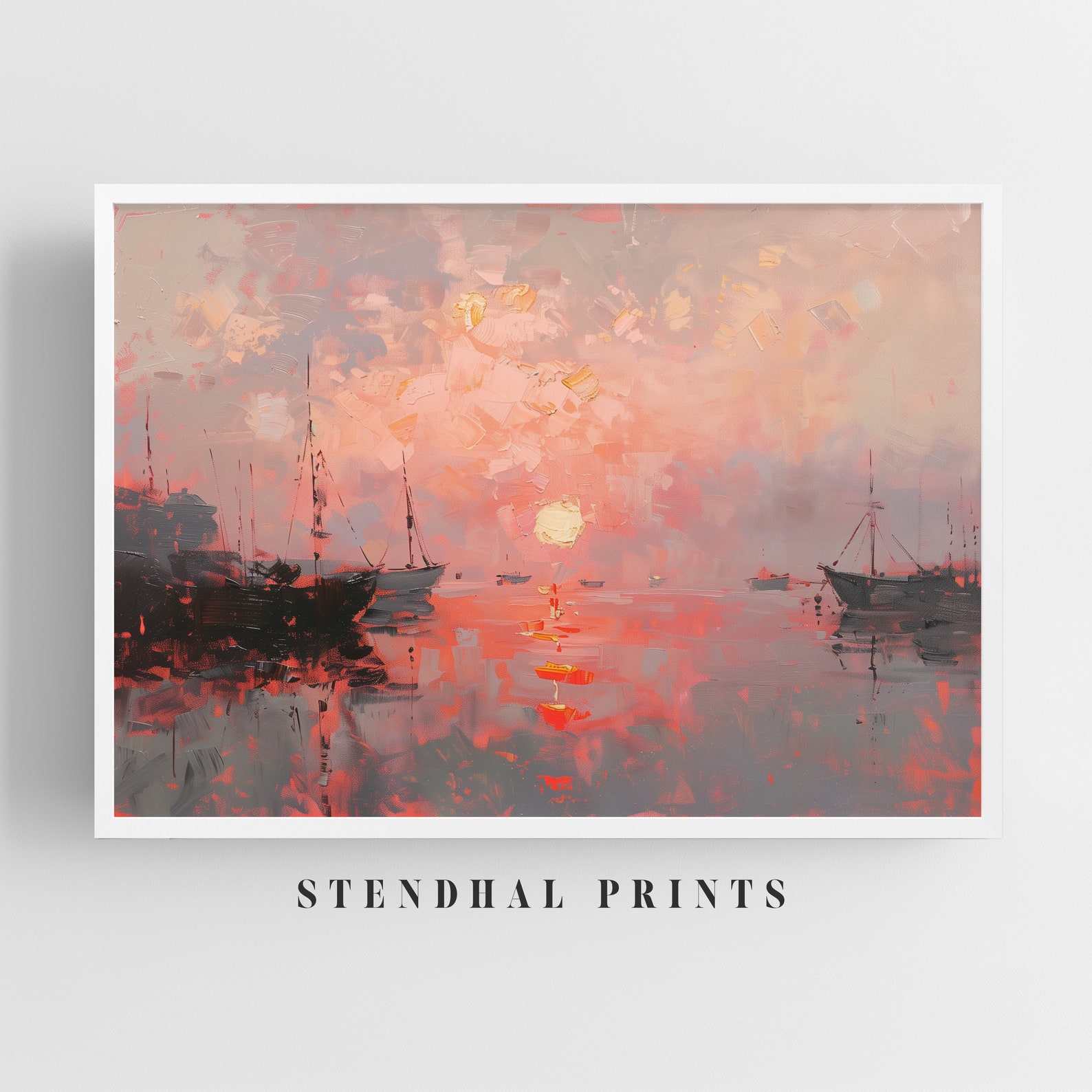 Vibrant Harbor Sunset Art | "nautical Sunset" Abstract Seascape ...