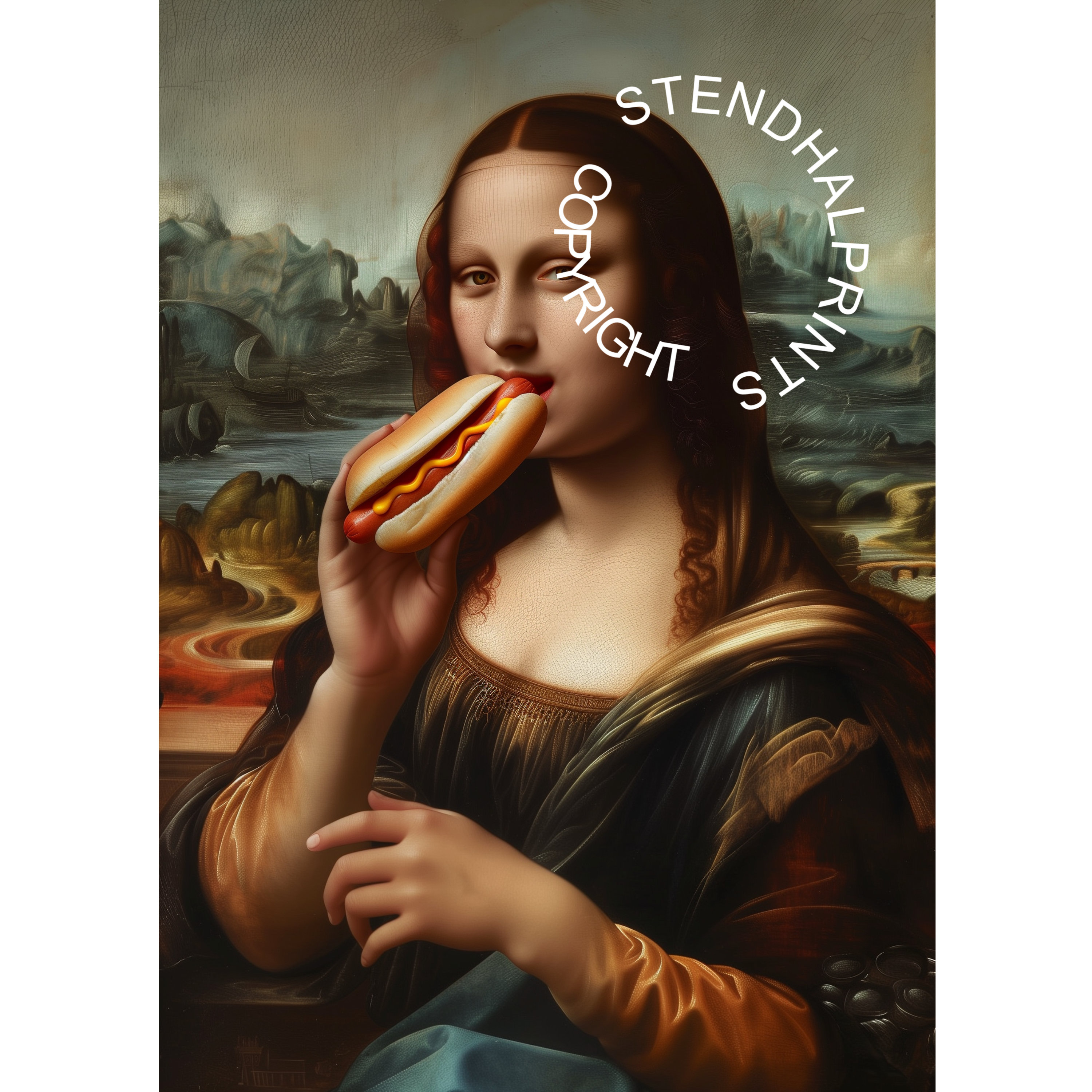 Iconic Mona Lisa With Hot Dog | Unique Digital Wall Art "mona Lisa's ...