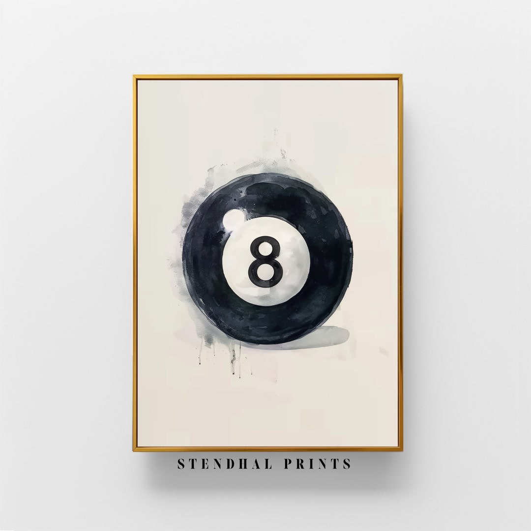 Elegant Billiards Decor 'black Eight Ball' Watercolor Art | Pool Room ...