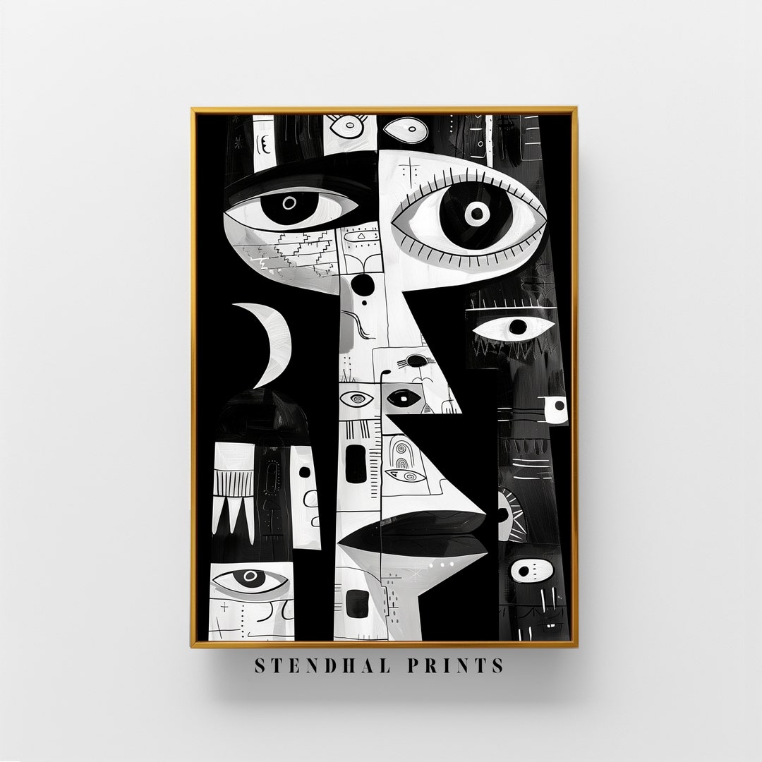 Modern Monochrome Wall Art "visual Puzzle" Abstract Eye Collage ...