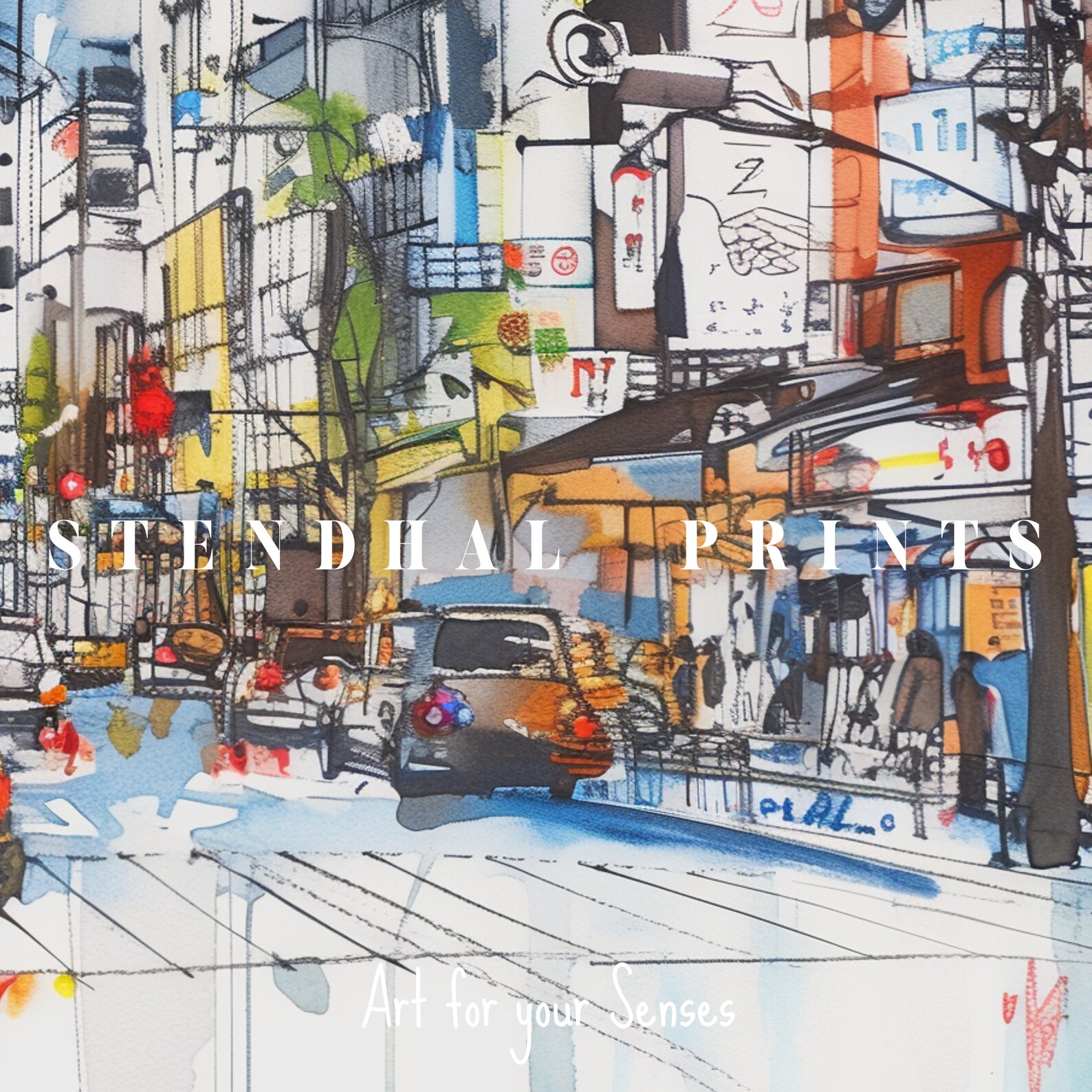 City Life Art "urban Daylight Watercolor" Print | Bustling City Life ...