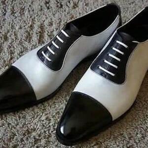 Men's Genuine Black & White Leather Wingtip Oxford Dress Formal Shoes ...
