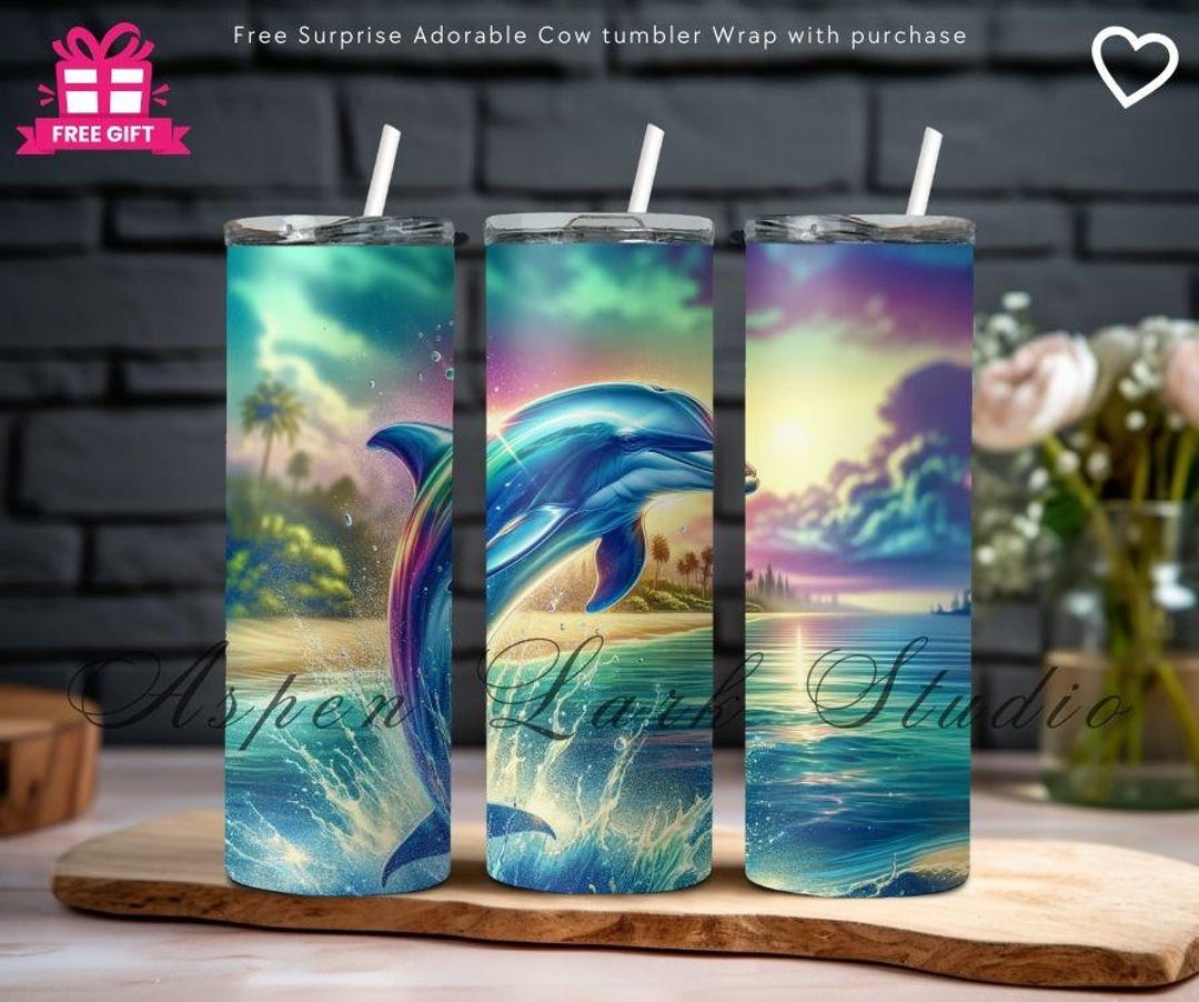 Vibrant Dolphin 20oz Tumbler Wrap Colorful Ocean Life Tumbler Animated ...