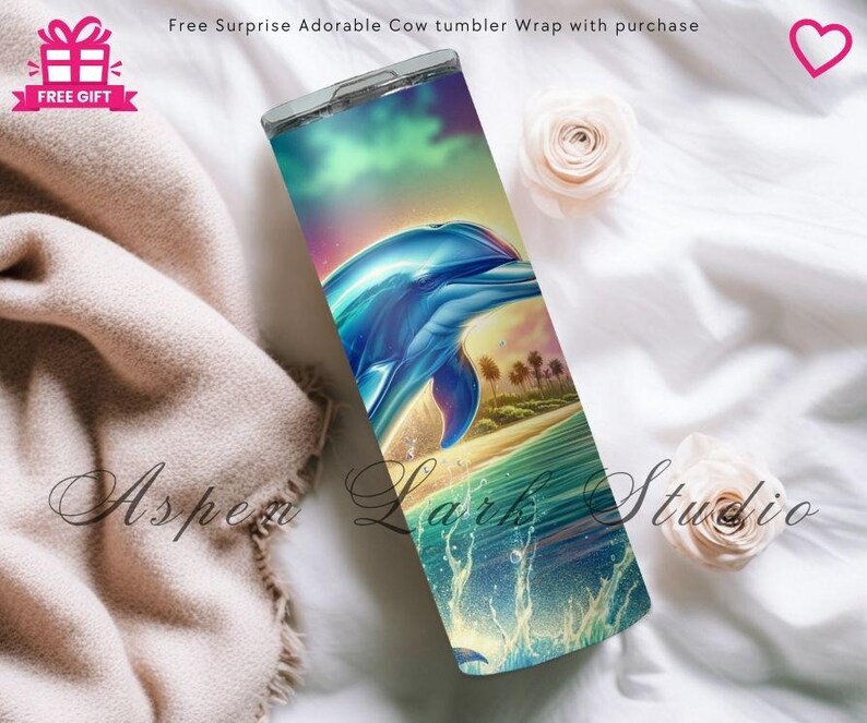 Vibrant Dolphin 20oz Tumbler Wrap Colorful Ocean Life Tumbler Animated ...