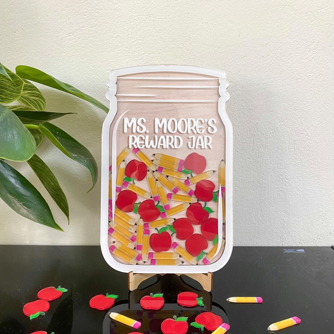 Custom Classroom Reward Jar, Apples and Pencils Tokens Reward Jar, Back ...